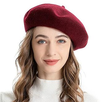 ZLYC Femmes Classique Francais Laine Chapeau de B&eacute;ret(Vin Rouge),Taille Unique