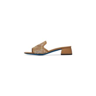 Loriblu Raffia Embroidered Calfskin Mule - - Shoes - Damen - Braun - 37 EU