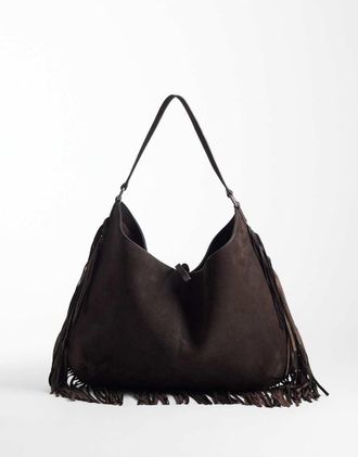 Free People Finn - Sac port&eacute; &eacute;paule &agrave; franges - Espresso-Marron