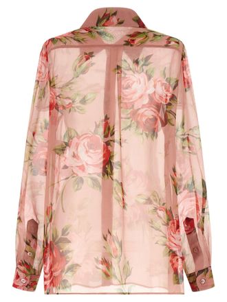 Dolce & Gabbana Bouquet Rose Print Silk Chiffon Blouse - Pink