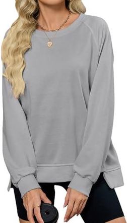 Generic Chandail surdimensionn&eacute; &agrave; col ras du cou pour femmes, chandail &agrave; manches longues, chandail d&eacute;contract&eacute; et tendance, tenue de printemps et dautomne, gr
