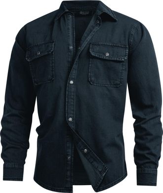 Indicode Herren INCooplon Jeans-Hemd mit 2 Brust-Taschen aus 100% Baumwolle | Herrenhemd f&uuml;r M&auml;nner Dark Navy, XXL