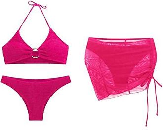 Generic Montres pour homme et femme 3 pi&egrave;ces maillots de bain dos nu avec jupe couvrante maillot de bain, Rose, XL