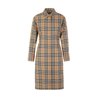 Burberry Check Cotton Shirt Dress - - Dresses - Damen - Beige - 3XS