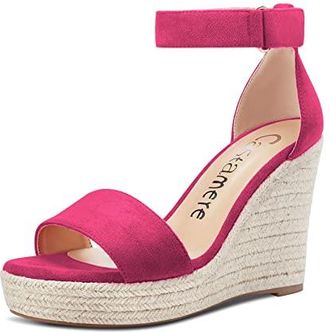 Castamere Femmes Haut High Talon Heel Compensé Plate-forme Ouvert Bout Lanières Cheville Sandales Mariage Party Dress 10 CM Heels Magenta Rouge 39 EU