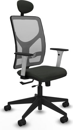 Piqueras y Crespo Schwarzer B&uuml;rostuhl mit wei&szlig;en und schwarzen Armlehnen, h&ouml;henverstellbare Lendenwirbelst&uuml;tze und festes Kopfteil, ausgestattet mit Syncro/Traslack. Gr