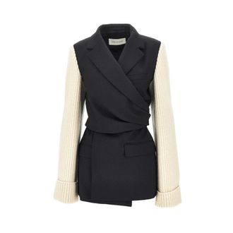 Dries Van Noten Blazer en laine avec manches en maille - Femme - Vestes - Noir - Taille: 40 FR