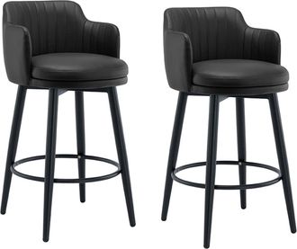 Generic Drehbarer Barhocker, 2er-Set mit R&uuml;ckenlehne, K&uuml;chenbarhocker, Tresenhocker mit Armlehnen, Metallbeine
