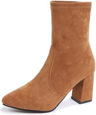 Generic Bottines Chelsea avec talon &eacute;pais et bout pointu pour femme, bottes Chelsea en faux daim, antid&eacute;rapantes, vintage, bottines courtes pour soir&eacute;e, caram