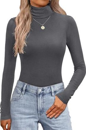 Zeagoo sous Pull Femme Col Roulé Tee Shirt Manche Longue Pull Hiver Basiques Col Roulé Haut Femme Slim Fit Thermique Pulls Gris