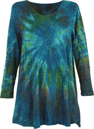 Guru Shop Batik Minikleid, Langarm Boho Tunika, Batikkleid - Petrol, Damen, Synthetisch