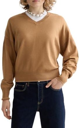 Scotch & Soda Womens Core V-Neck Relaxed Pullover Sweater, Tobacco Melange, XS