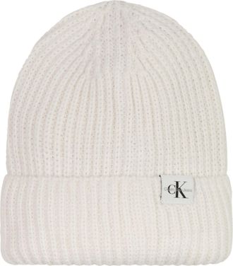 Calvin Klein Jeans Kinder M&uuml;tze Monogram Rib Beanie Gr&ouml;&szlig;e S-M Wei&szlig; IU0IU00440