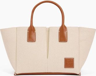 Le Tanneur Petit sac &agrave; main Elena en toile coton et cuir grain&eacute;