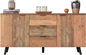 Need SOGES Buffet meuble TV avec &eacute;tag&egrave;res r&eacute;glables meuble de rangement trois tiroirs salon salle &agrave; manger chambre r&eacute;tro marron 140 cm