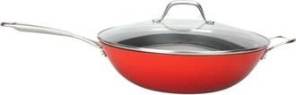 Laguiole Wok aus Gusseisen, 32 x 9 cm, rot - optimale Wärmespeicherung, leicht, langlebig, antihaftbeschichtet, elegantes Design, alle Wärmequellen, Induktion,