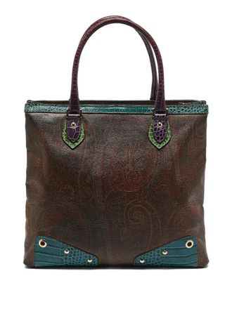 Etro sac &agrave; main en cuir &agrave; motif cachemire - Marron
