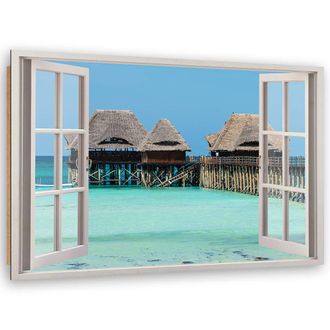 Feeby Wandbilder Wohnzimmer 120x80 cm, Deko Paneel Bilder, Bilder für Schlafzimmer, Echter Gemalter Effekt, Moderne Wanddeko, Gemälde - Fensterblick, Sansib