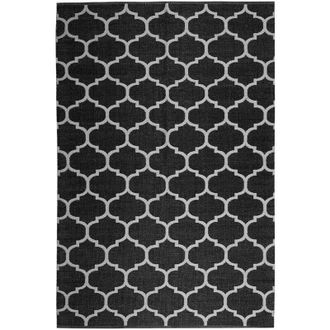 Beliani Outdoor und Indoor Teppich Schwarz mit Wei&szlig; 140 x 200 cm zweiseitig mit marokkanischem Muster Rechteckig Orientalisches Design