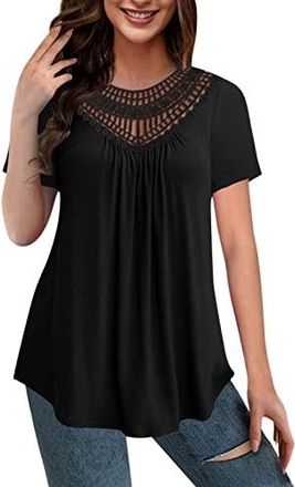 Janly T-shirt pour fille - Chemise &agrave; manches courtes avec dentelle pliss&eacute;e - Comme chemisier tunique &eacute;l&eacute;gant pour les tenues de loisirs tendance - T-shirt p