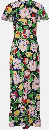 Rixo Robe longue Jeannie en soie à fleurs