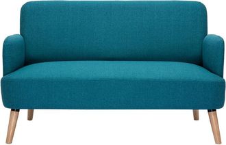Miliboo Skandinavisches 2-Sitzer-Sofa aus entenblauem Stoff und hellem Holz ISKO