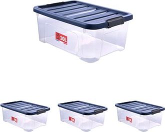 Sundis Wave Box, bo&icirc;te de rangement avec couvercle clipsable 10l, en plastique transparent, superposable et empilable, id&eacute;ale pour la chambre, le dressing, l