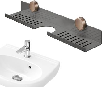 Generico f&uuml;r Waschbecken &uuml;ber dem Wasserhahn, Wandregale f&uuml;r Badezimmer, herausnehmbarer Organizer aus Kohlenstoffstahl mit Saugn&auml;pfen zur Aufbewahrung von Par