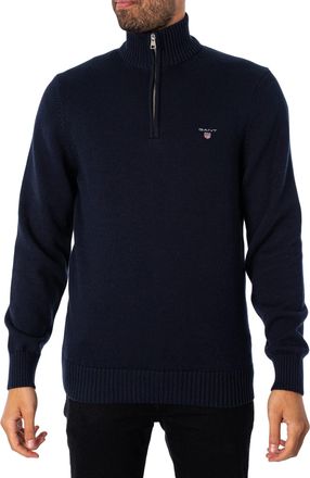 GANT Herren L&auml;ssiger Strickpullover Mit Halbem Rei&szlig;verschluss, Evening Blue, S