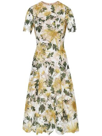 Oscar De La Renta robe Chrysanthemum Guipure &agrave; coupe mi-longue - Jaune