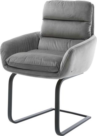 DELIFE Schwingstuhl Abelia-Flex mit Armlehnen Freischwinger flach Schwarz Samt Grau