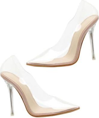 FOMIYES Escarpins Femme Talons Hauts Transparents Blancs pour Printemps &Eacute;t&eacute; Soir&eacute;e Travail Confortables Antid&eacute;rapants