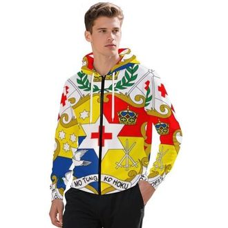 Generic Sweat À Capuche avec Fermeture Éclair Intégrale Et Homme Royaume De Tonga Emblème National Coupe Ample Confortable Poches Pratiques Style Classique Po