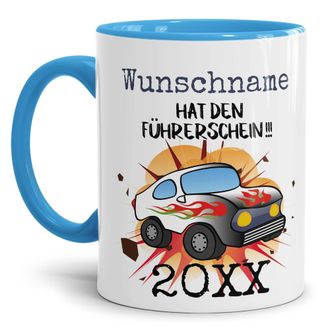 Tassendruck Tasse mit Name & Jahr Personalisieren - Name hat den F&uuml;hrerschein - Auto - Tassen Bedrucken, F&uuml;hrerscheinpr&uuml;fung bestanden | Personalisiertes Geschenk