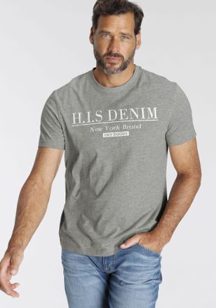 H.I.S T-Shirt H.I.S, Herren, Gr. XXL (60/62), grau (grau meliert), Single Jersey, Obermaterial: 90% Baumwolle, 10% Viskose, bedruckt, Basic schmal, Rundhals
