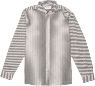 Mavi Herren Stripe Shirt Langarmshirt, Gray Flannel zemin, White STRI, XXL