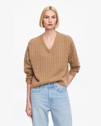 Arket Pullover Mit V-Ausschnitt Aus Reinem Kaschmir -Beige