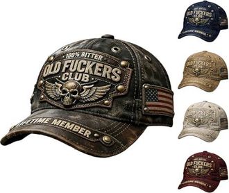 Generic Old Fucks Club Chapeau de baseball r&eacute;tro, broderie 100 % membre amer, chapeau amusant r&eacute;glable en 2026, chapeau noir en coton d&eacute;lav&eacute;, Noir, Taille uni