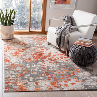 Safavieh Moderner Schick Teppich f&uuml;r Wohnzimmer, Esszimmer, Schlafzimmer - Madison Collection, Kurzer Flor, Grau und Orange, 160 X 229 cm