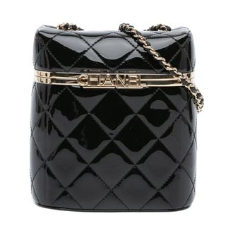 Chanel Pre-owned Quilted Patent Logo Chain Vanity Case - - Pre-owned - Damen - Schwarzk - ONE SIZE