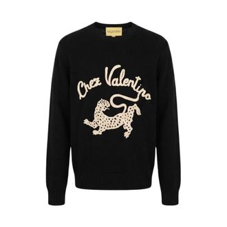 Valentino Panther Stickerei Rundhals-Pullover - - Knitwear - Herren - Schwarzk - XL