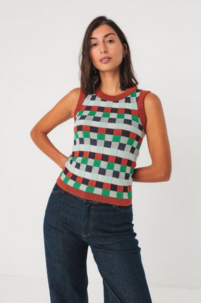 SKFK Damen vegan Strick-Top Naiara Mehrfarbig Braun/Gr&uuml;n