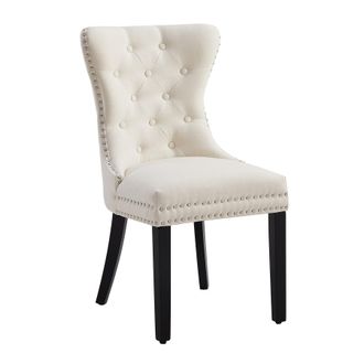 Invicta Interior Chesterfield Stuhl Castle - beige - Leinen Massivholz Ziernieten mit Komfortgriff