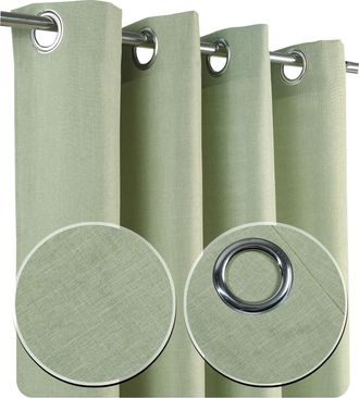 Generic Ösenvorhang Blickdicht Leinenoptik mit Fleckschutz für Wohnzimmer Schlafzimmer Verdunkelungs Gardine Kälteschutz 140x245 (Hellgrün)