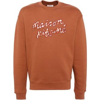 Maison Kitsun&eacute; Homme, Sweatshirts et sweats &agrave; capuche, Brun, Taille: L Sweat &agrave; Carreaux Marron avec &Eacute;criture