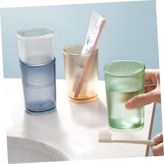 Lurrose 3 St&uuml;ck Praktisches Zahnputzbecher Transparent Gestreift Mundsp&uuml;lbecher Badezimmer Trinkbecher Reisebecher Bpa frei Vielseitig Verwendbar f&uuml;r Zuhause 