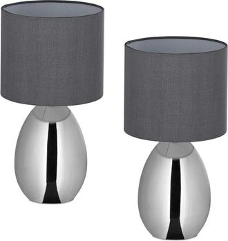 Relaxdays Reladays Lampe de chevet, lot de 2, c&acirc;ble avec interrupteur, douille E14, h x d : 33,5 x 18 cm, argent&eacute; et gris
