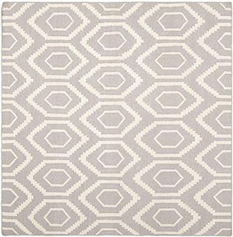 Safavieh Tapis Contemporain Pour Salon, Salle à manger, Chambre à coucher - Dhurrie Collection, Tapis à poil court, Gris et Ivoire, 183 X 183 cm