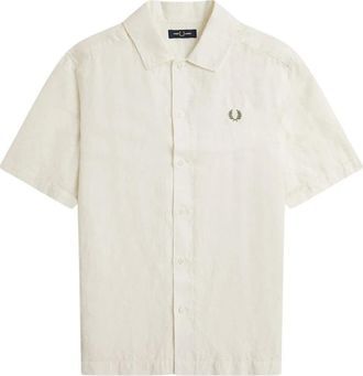 Fred Perry Homme, Chemises, Beige, Taille: S Chemise en Lin Jacquard &agrave; Carreaux