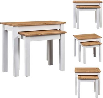 vidaXL Satztische 2 Stk. Wei&szlig; Massivholz Panama-Kiefer - Satztische - Beistelltische - Wohnzimmerstil - Landhausm&ouml;bel - Kiefernholzm&ouml;bel